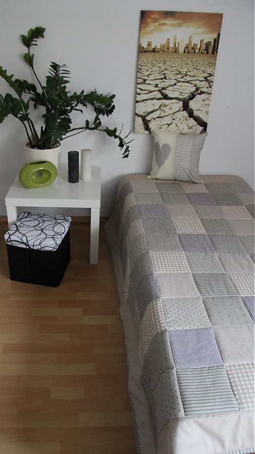 Prehoz, vankúš patchwork vzor béžová, deka 140x200 cm / Mackawork ...