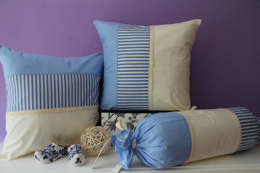 Prehoz, vankúš patchwork vzor slabo modrá, obliečka na vankúš 40x40 cm ...