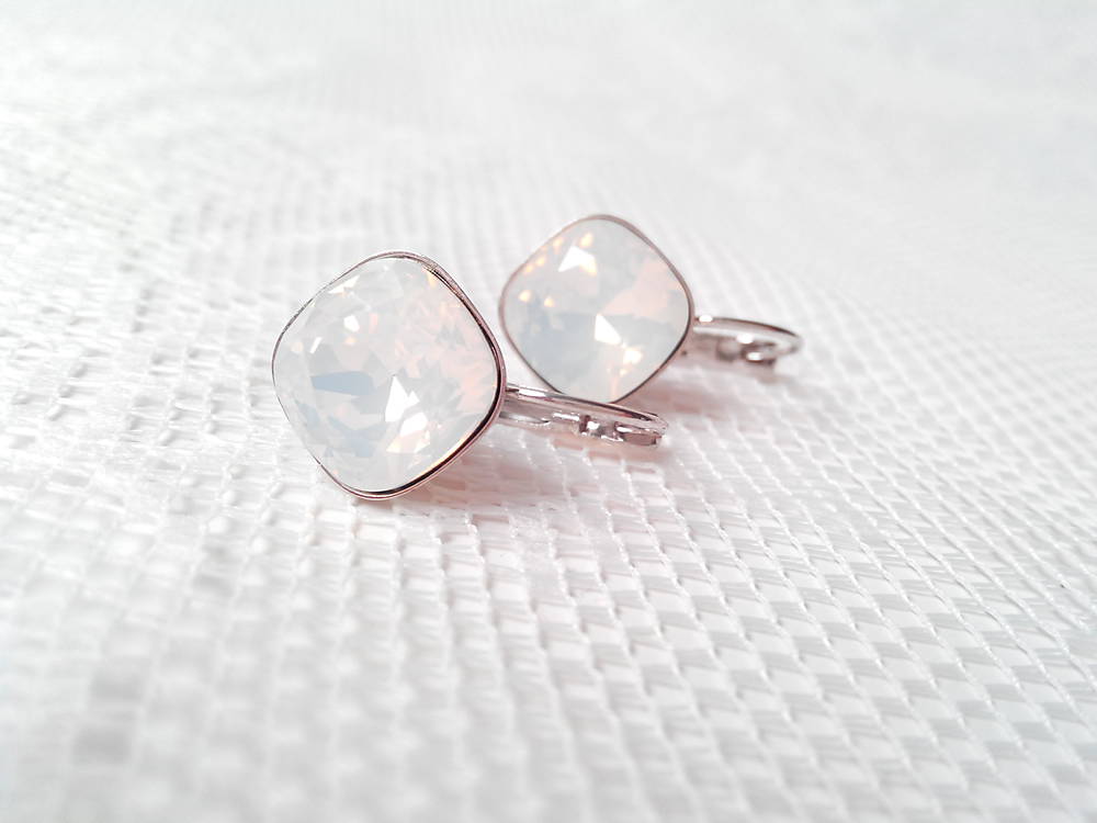 White opal earrings (Rhodium earrings / Swarovski crystal ...
