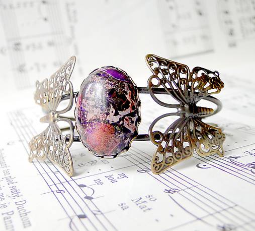 Violet Variscite Pyrite & Butterfly / Náramok s fialovým variscitom v ...