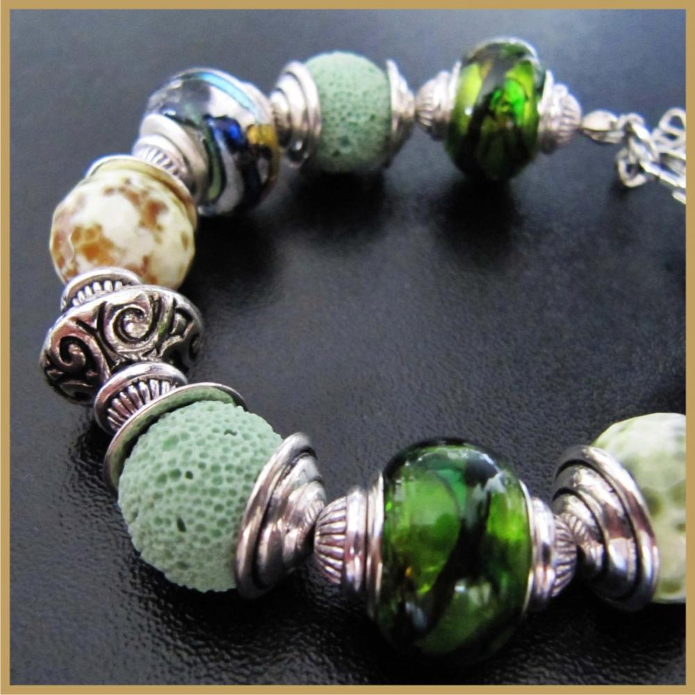 Náramok PANDORA, LÁVA & ACHÁT / ewasgallery - SAShE.sk - Handmade Náramky