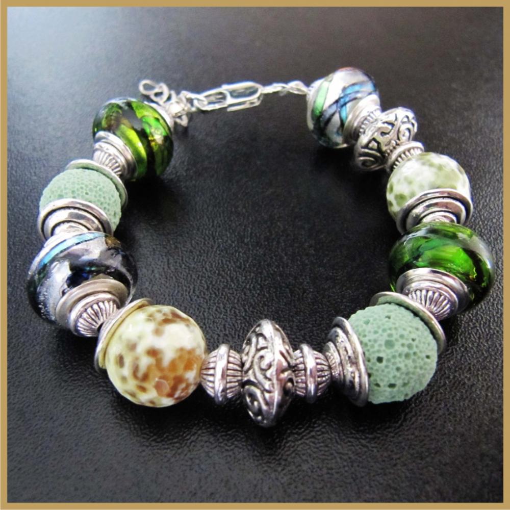 Náramok PANDORA, LÁVA & ACHÁT / ewasgallery - SAShE.sk - Handmade Náramky