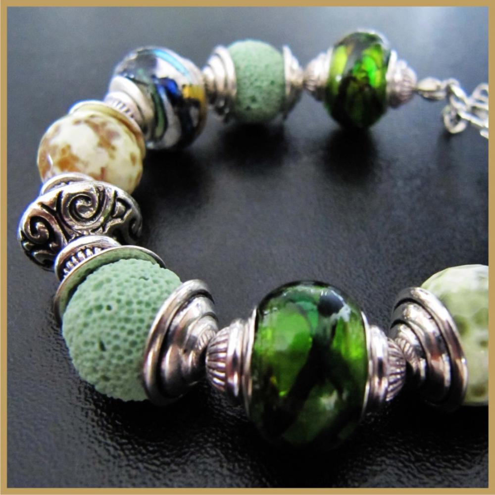 Náramok PANDORA, LÁVA & ACHÁT / ewasgallery - SAShE.sk - Handmade Náramky