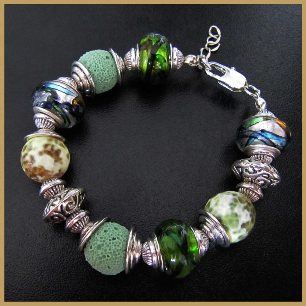 Náramok PANDORA, LÁVA & ACHÁT / ewasgallery - SAShE.sk - Handmade Náramky