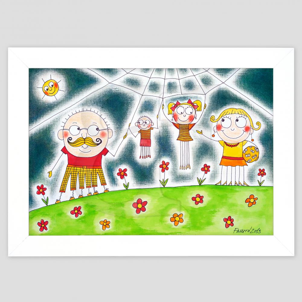 Pavúčikovia - rodina - maľovaný obrázok A4 / Fausova - SAShE.sk